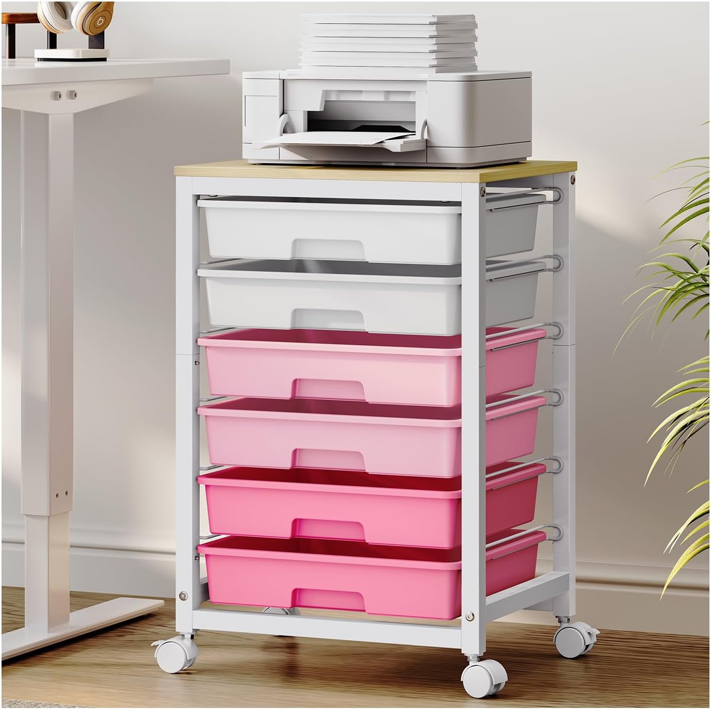Utility Cart with Drawers,Storage Cart with 6 Drawers and Wooden ...