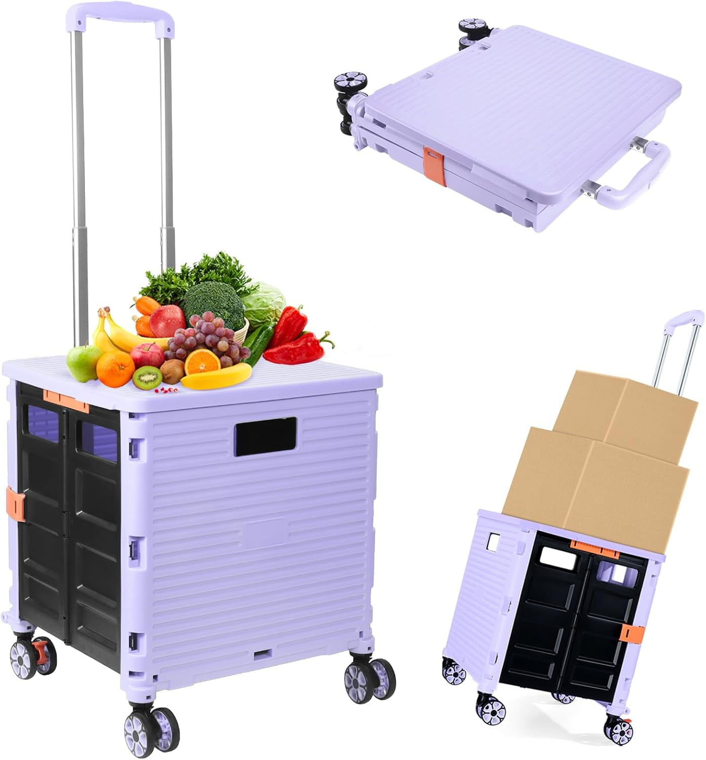 Utility Cart Folding Portable Rolling Crate Handcart Shopping Trolley ...