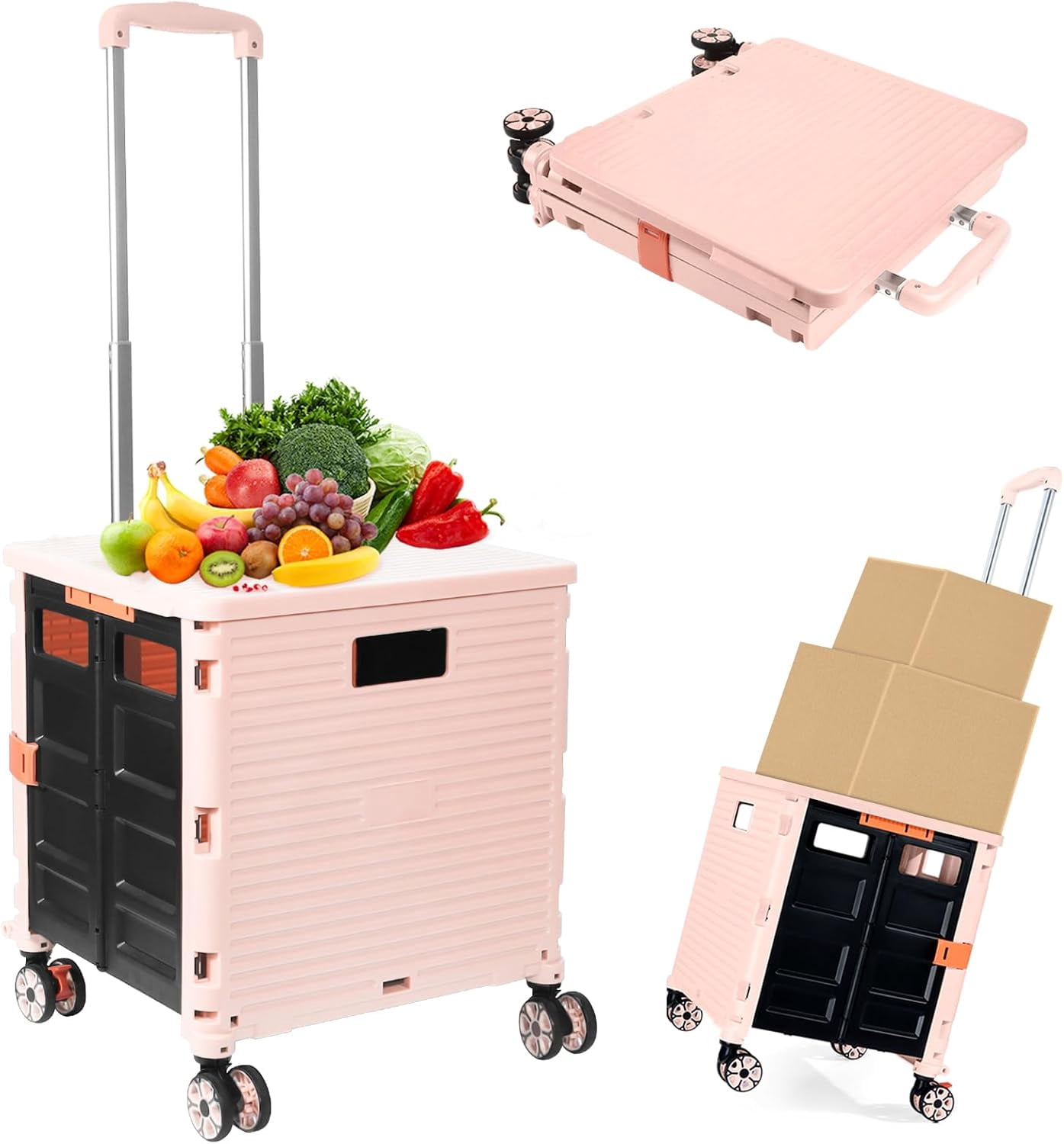 Utility Cart Folding Portable Rolling Crate Handcart Shopping Trolley ...