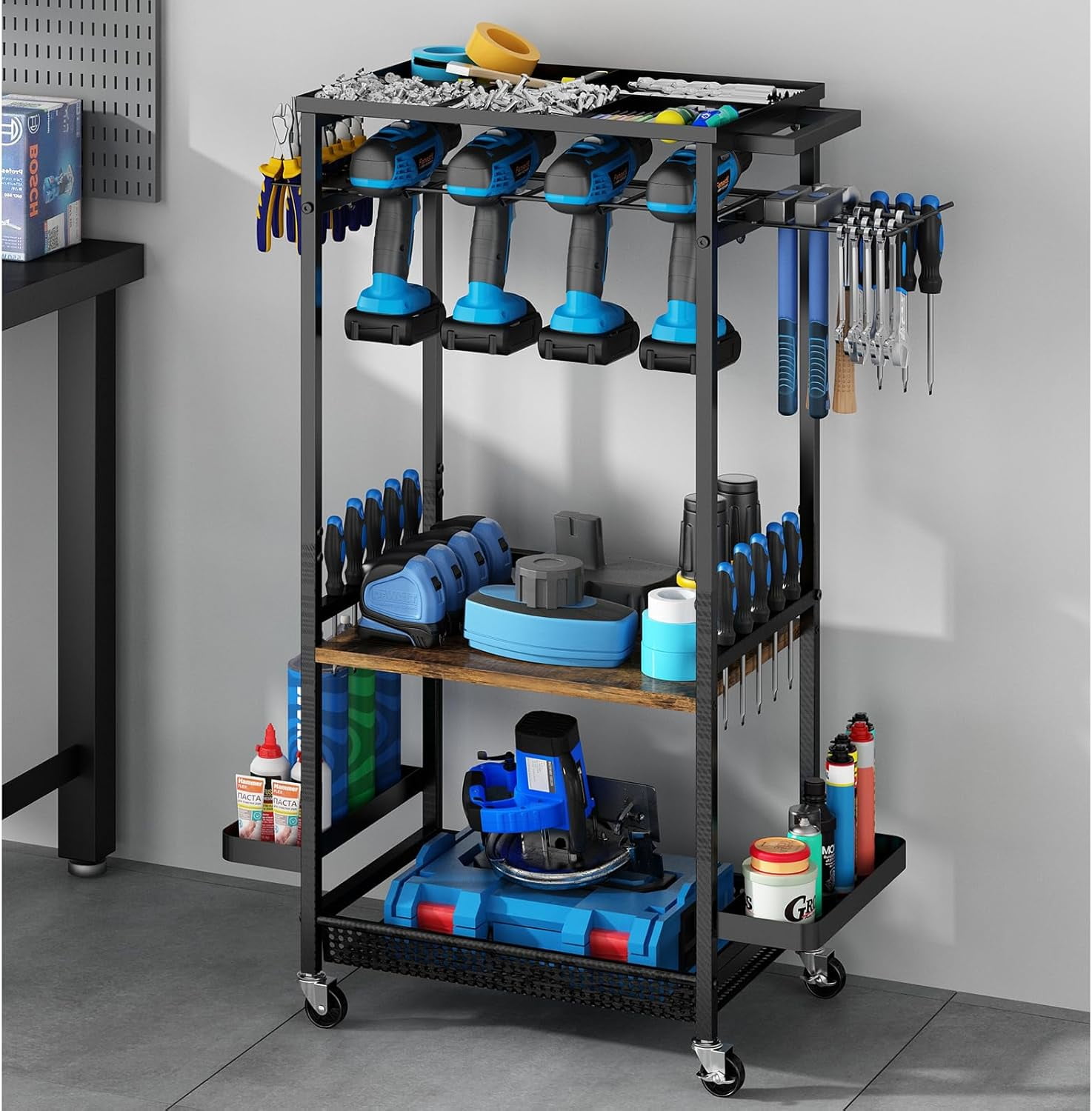 Utility Cart, Power Tool Organizer with Wheels for Garage Storage ...