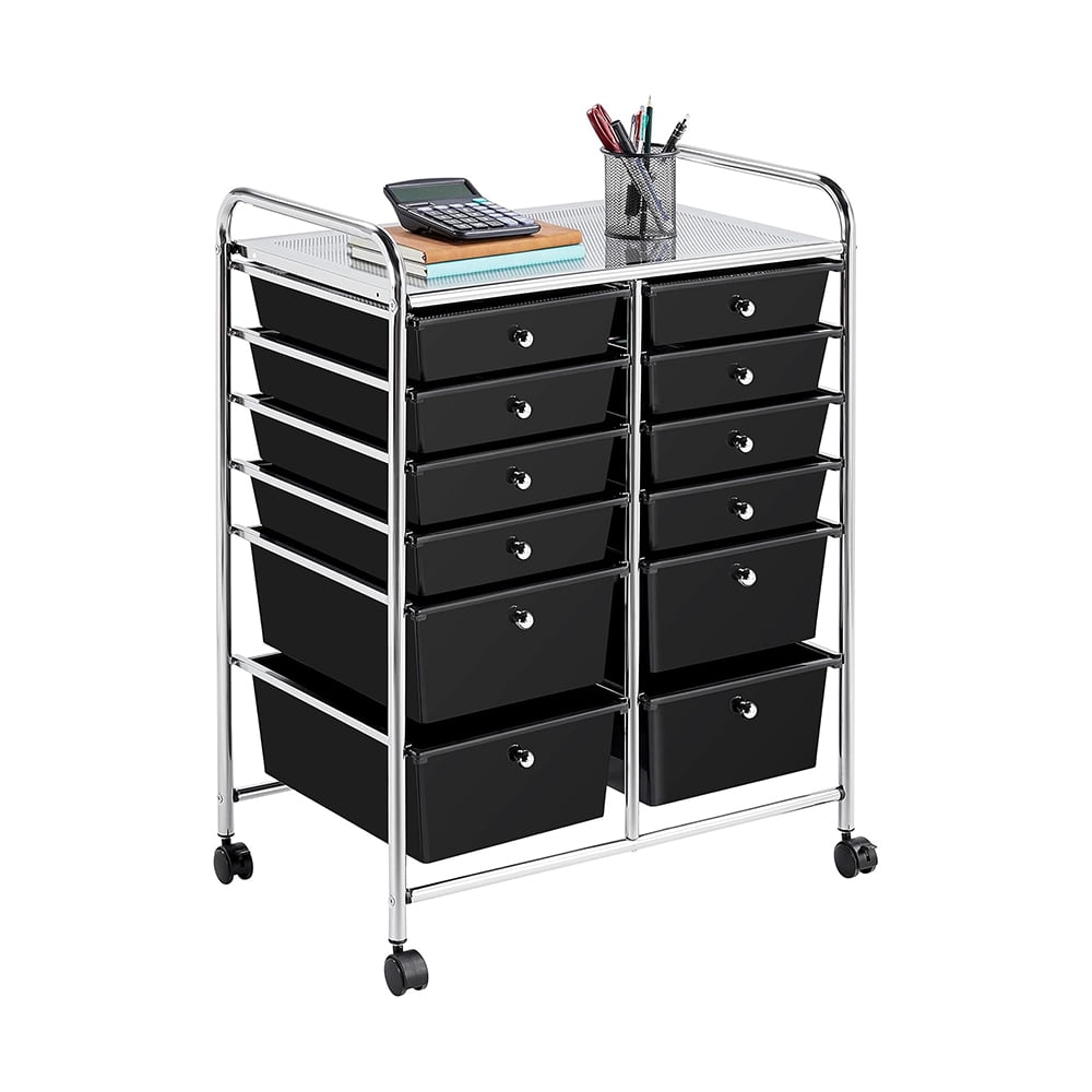 Utility Cart with 12 Drawers Rolling Cart Organizer Plastic Storage ...