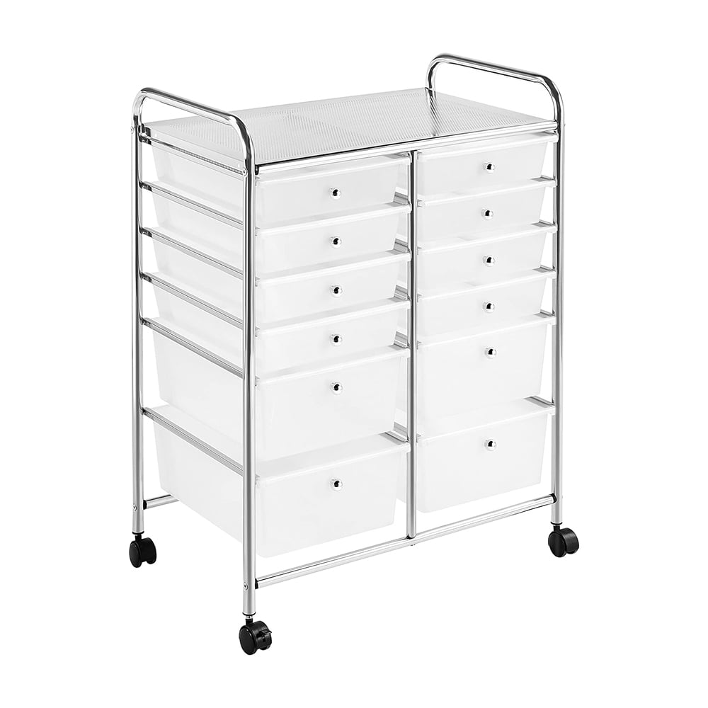 Utility Cart with 12 Drawers Rolling Cart Organizer Plastic Storage ...