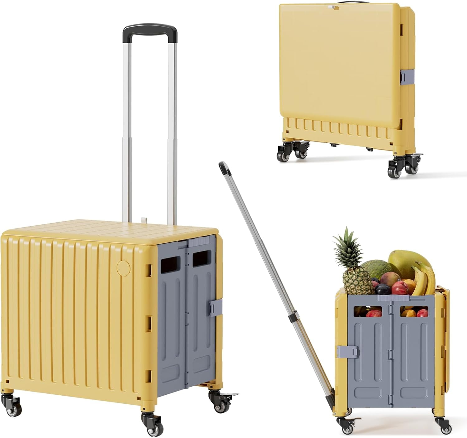 Utility Cart Rolling Crate, Folding Shopping Trolley with Adjustable ...