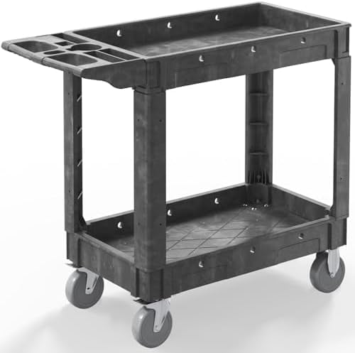 Utility Cart on Wheels, 1000 lbs Capacity Rolling Service Cart, 40 x 17 Inch Work Carts, 2 Shelf ...