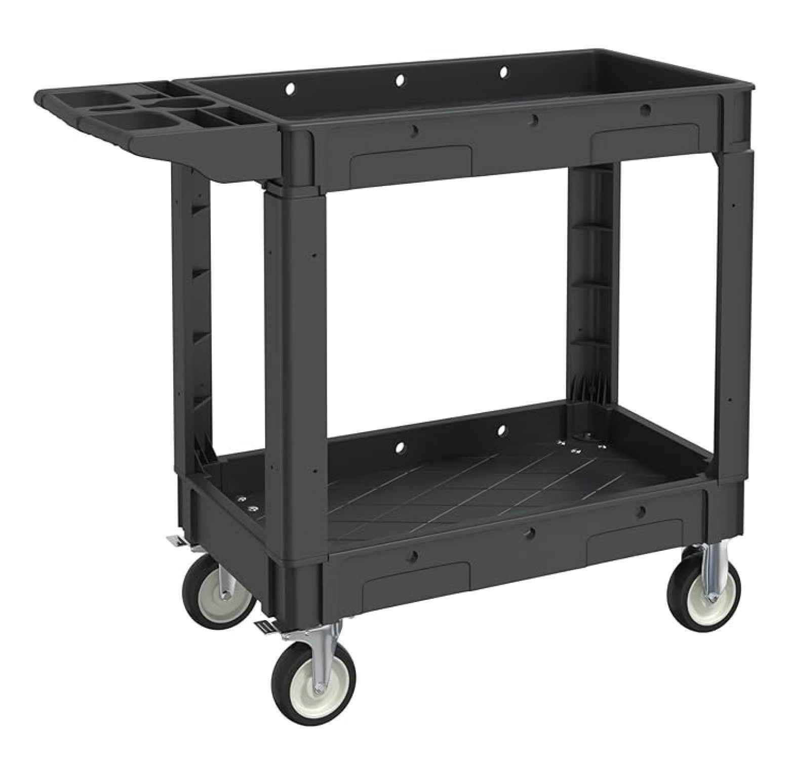Utility Cart on Wheels, 2 Shelf Heavy Duty Plastic Rolling Cart, lbs ...
