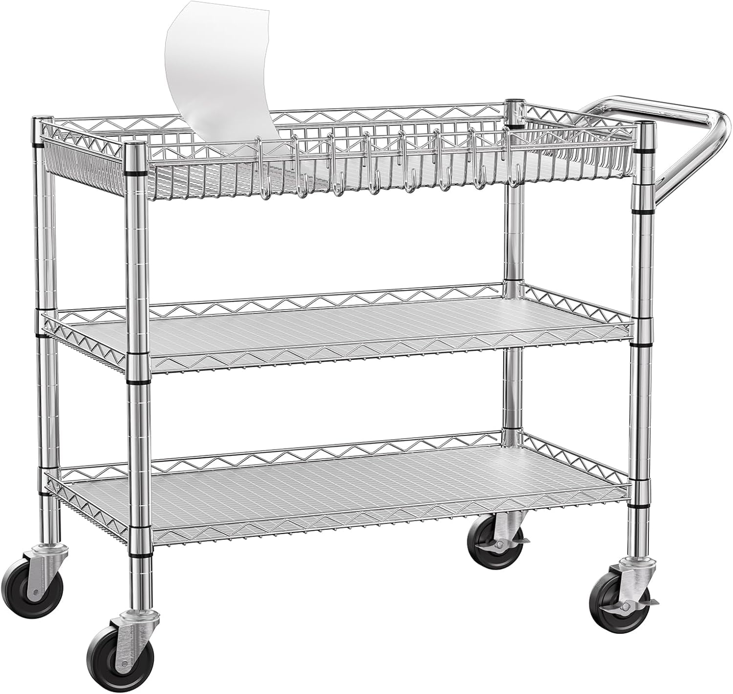 Utility Cart with Wheels, 990lbs Capacity Metal 3 Tier Rolling Carts ...