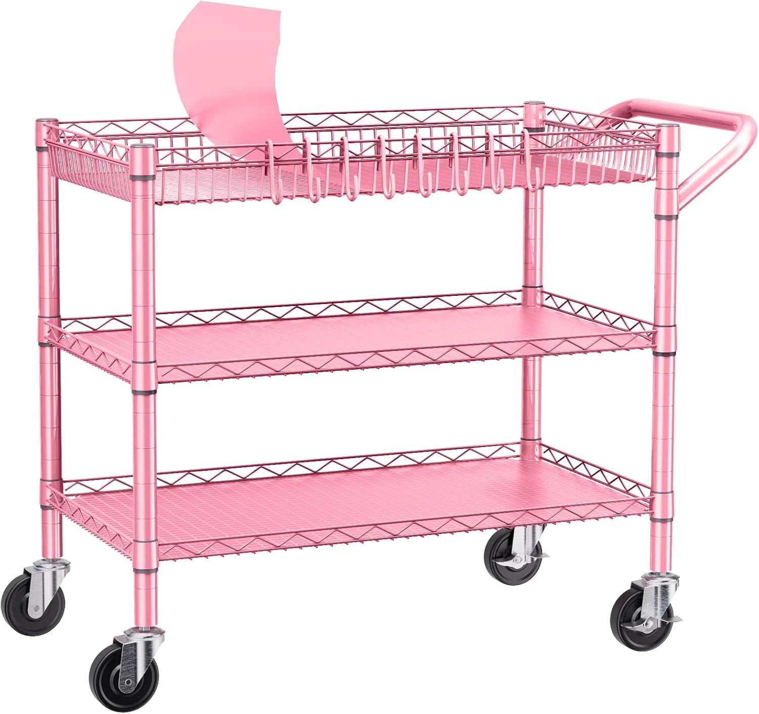 Utility Cart with Wheels, 990lbs Capacity Metal 3 Tier Rolling Carts ...
