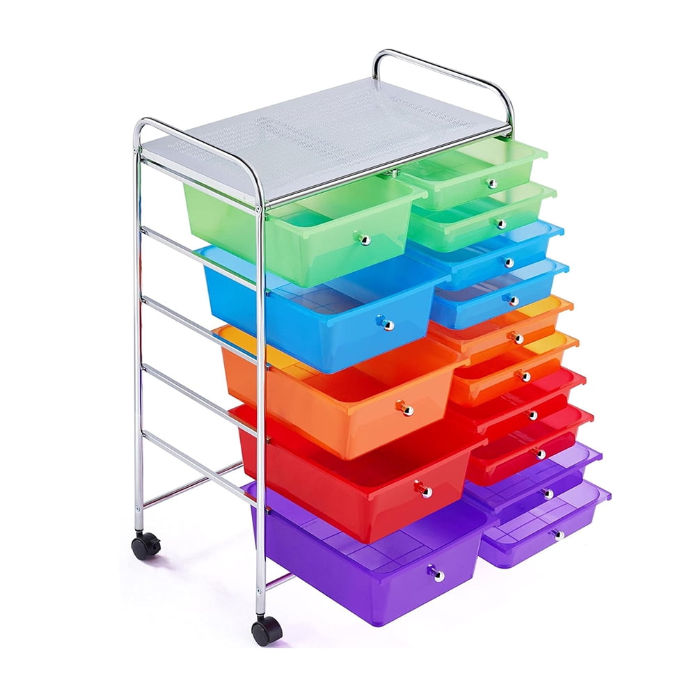 Utility Cart with 15 Drawers Rolling Cart Organizer Plastic Storage ...