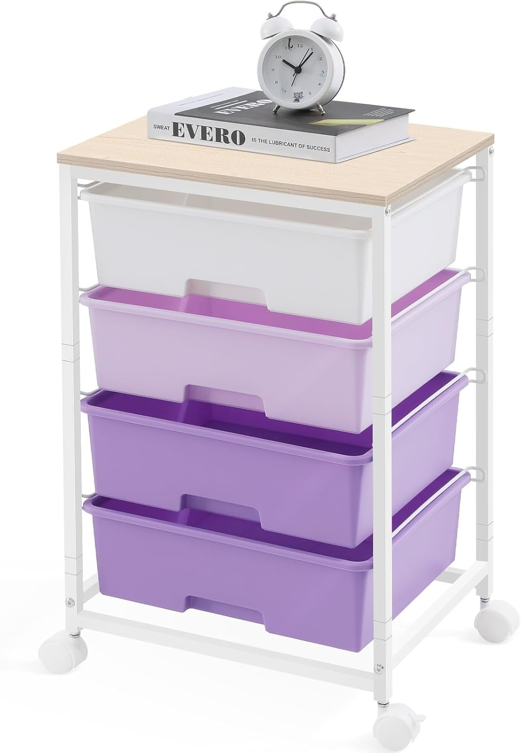 Utility Cart with 4 Drawers,Rolling Storage Cart with Drawers,Purple ...