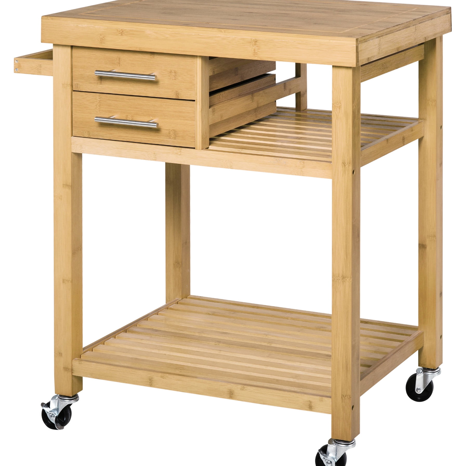 Utility Cart with Wheels | Bamboo Main Color | Multiple Storage Areas ...
