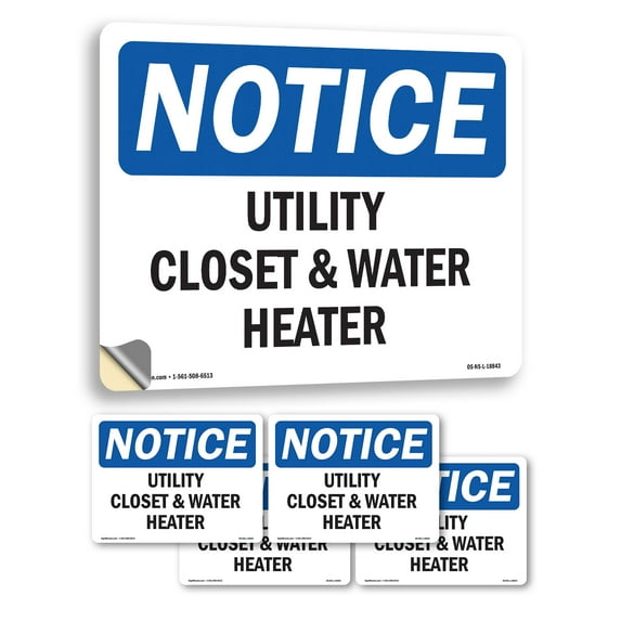 Utility Closet And Water Heater OSHA Notice Vinyl Decal Label 5 Inch x ...