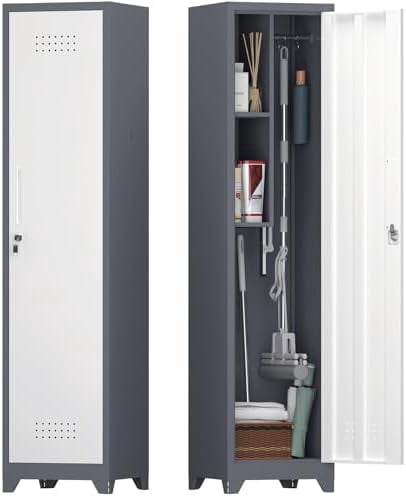 Utility Closet,Slim Laundry Cabinet with Hanging Rod, Narrow Metal ...