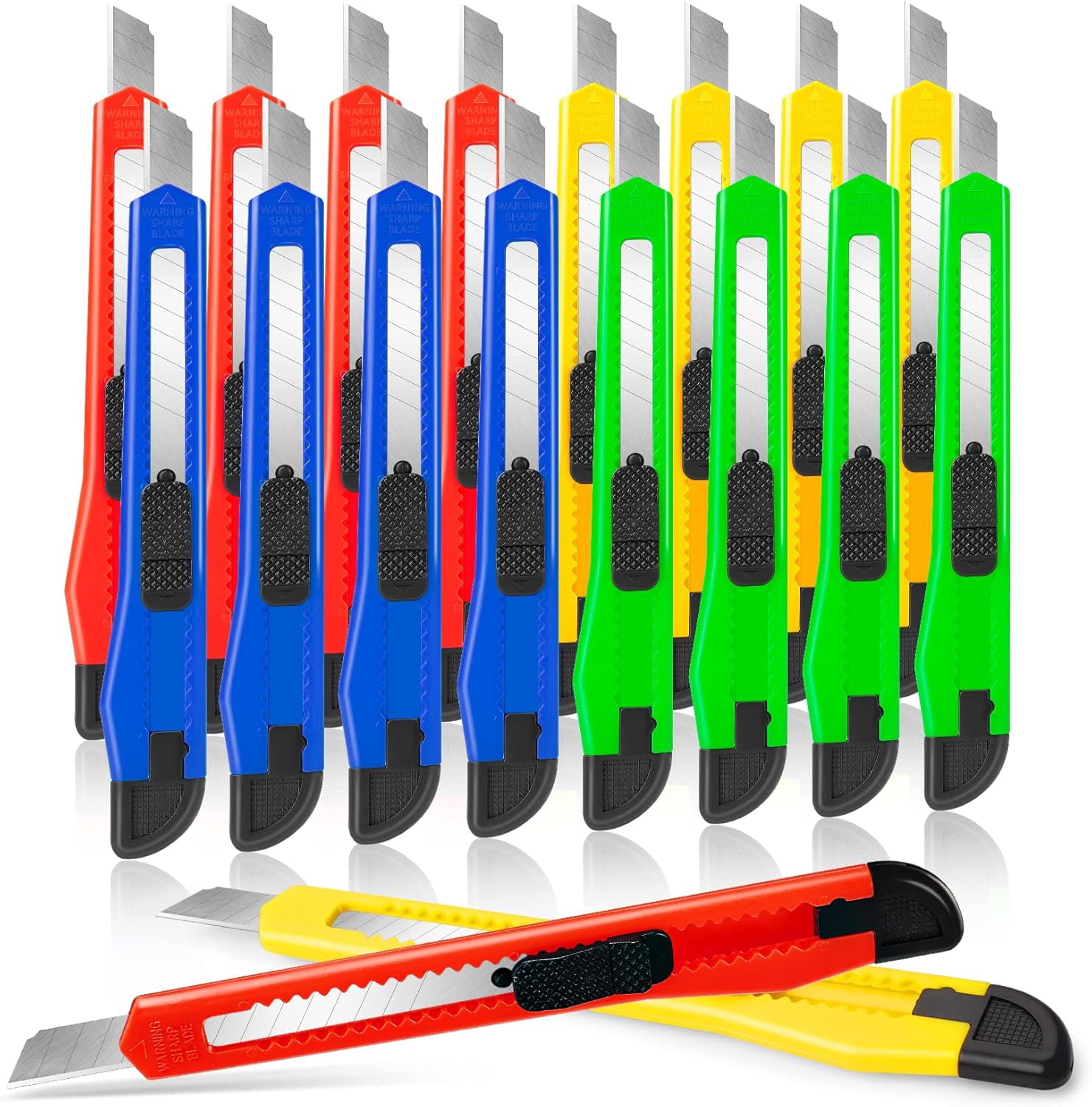 Utility Knife Box Cutters (9mm Wide Blade Cutter 4 Colors) Box Cutter Retractable, Compact ...