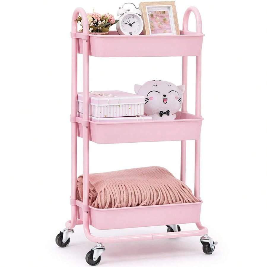 Utility Rolling Cart With Lockable Wheels, Multi-Purpose Storage ...