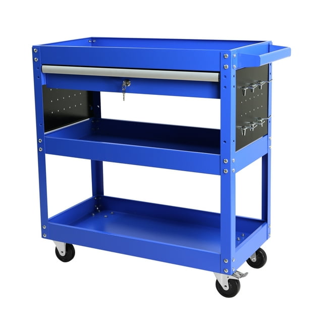 Utility Rolling Tool Cart with 1 Drawer and 3 Trays, Heavy Duty Metal ...