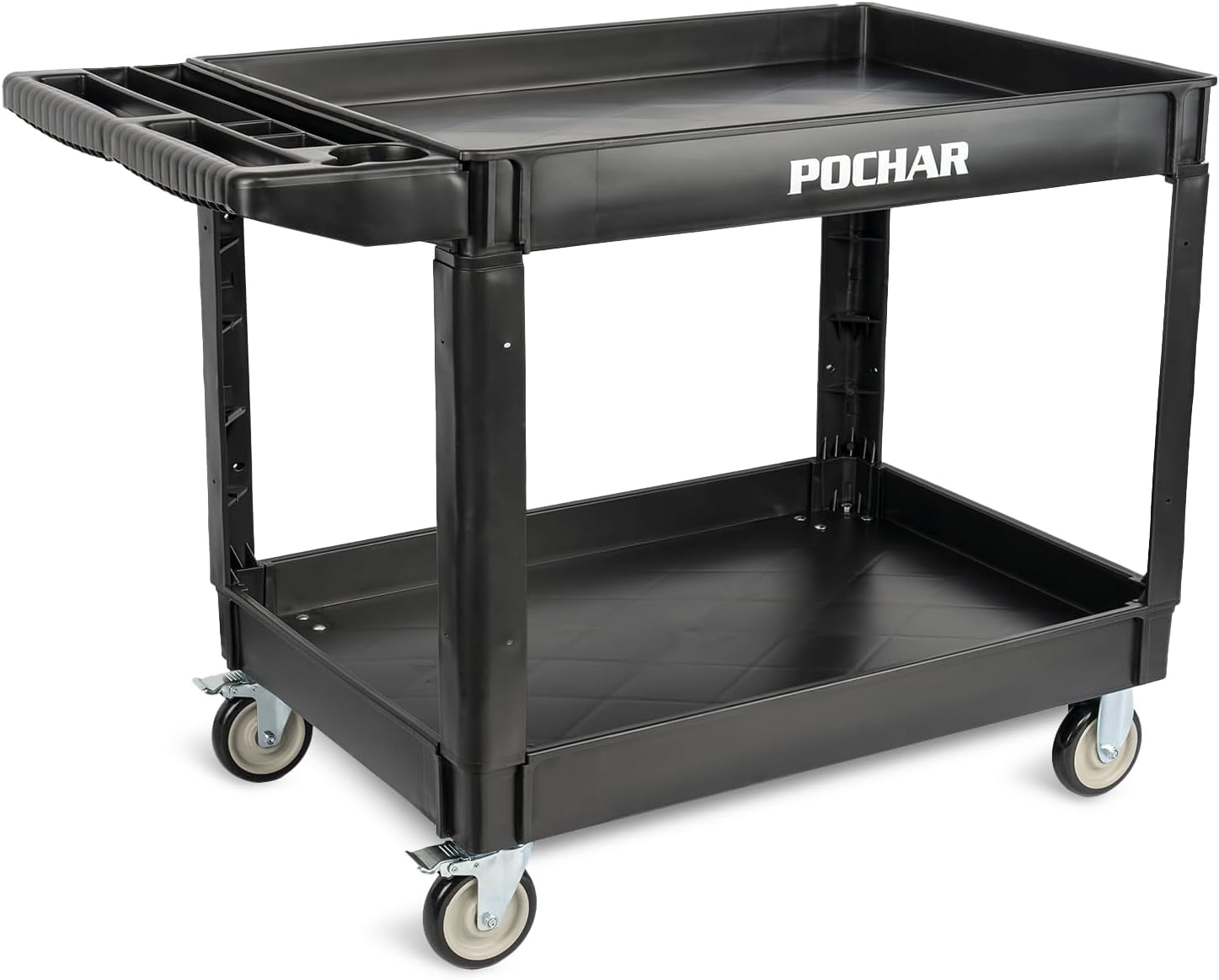 Utility Service Cart, 2 Shelf 550LBS Heavy Duty Plastic Rolling Utility ...