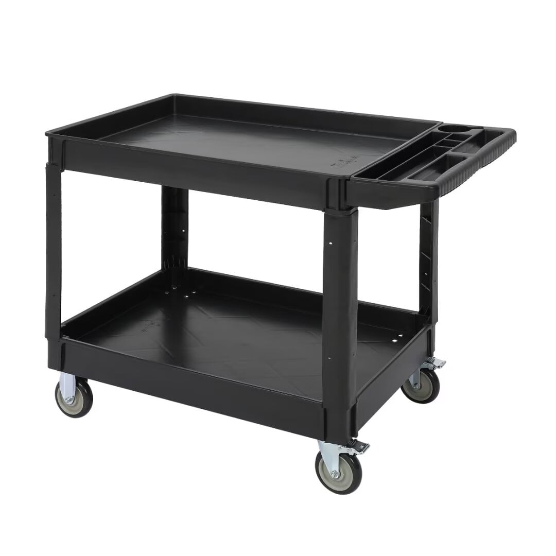 Utility Service Cart, 2 Shelf 550LBS Heavy Duty Plastic Rolling Utility ...