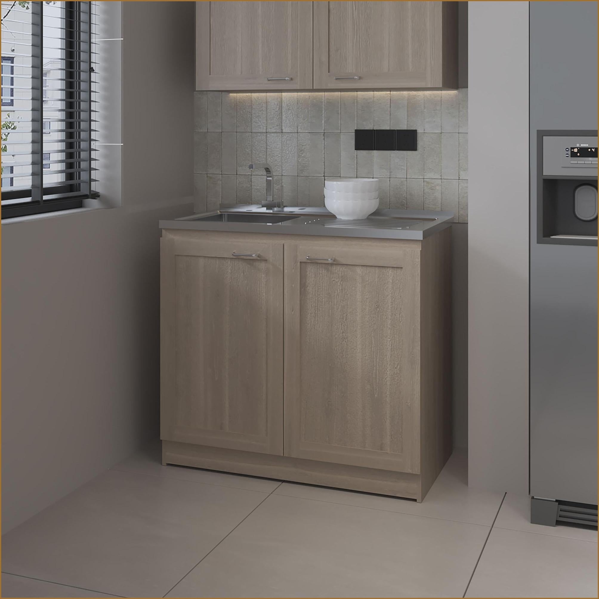 Utility Sink Base Cabinet with Double Doors & Interior Shelf, White Oak ...