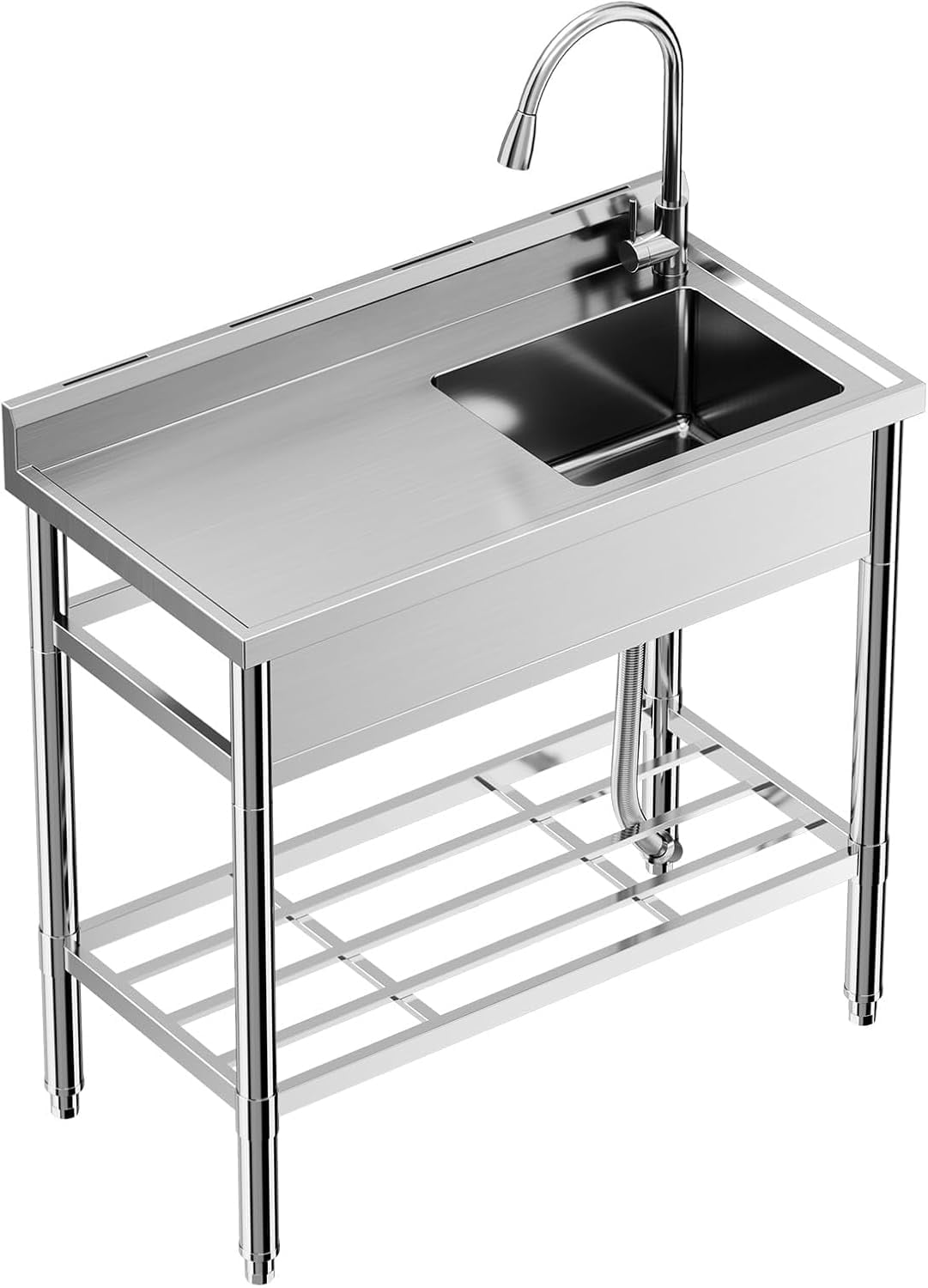 Utility Sink Free Standing Single Bowl Kitchen Sink,Stainless Steel ...