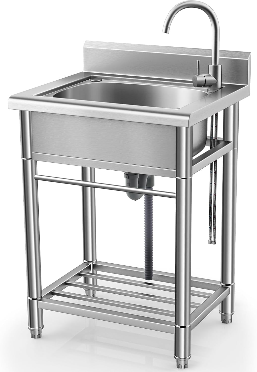 Utility Sink Free Standing Single Bowl Kitchen Sink with Cold and Hot ...