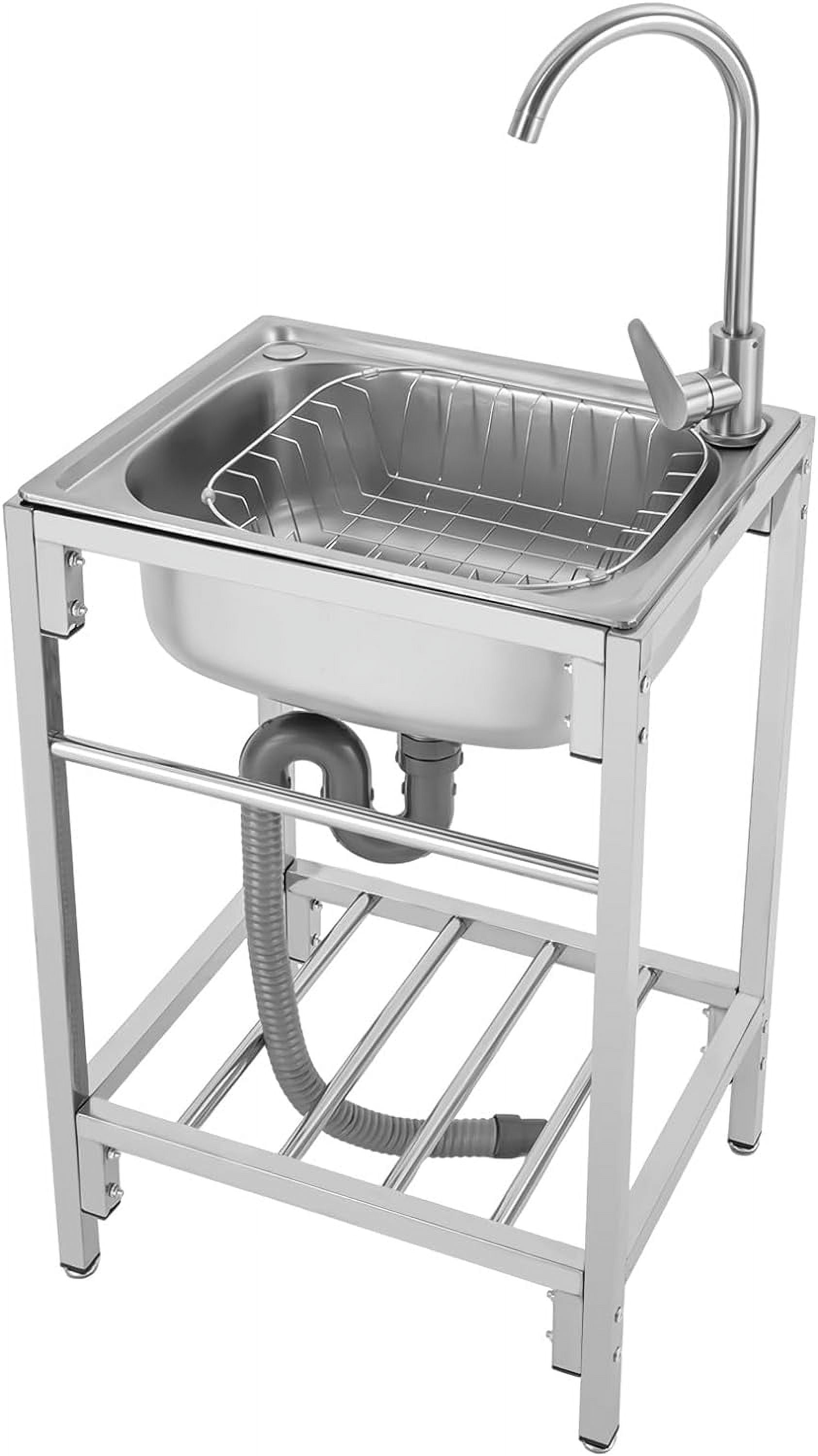 Utility Sink Free Standing Stainless-Steel Single Bowl Kitchen Sink ...