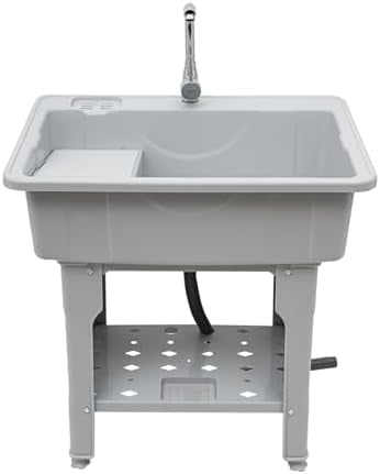 Utility Sink Laundry Tub with Washboard, Freestanding Plastic Laundry ...