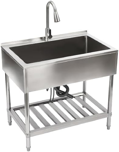 Utility Sink Stainless Steel Freestanding Large Basin Single Bowl ...