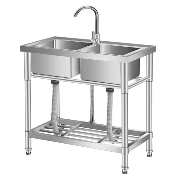 Utility Sink Freestanding Single Bowl Stainless Steel Sink Laundry Sink ...