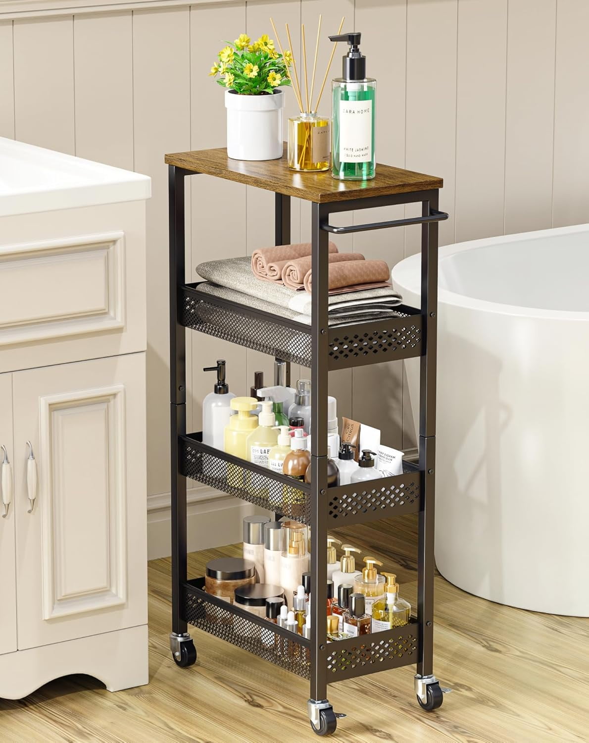 Utility Slim Storage Cart, 4-Tier Narrow Bathroom Organizer and Storage ...