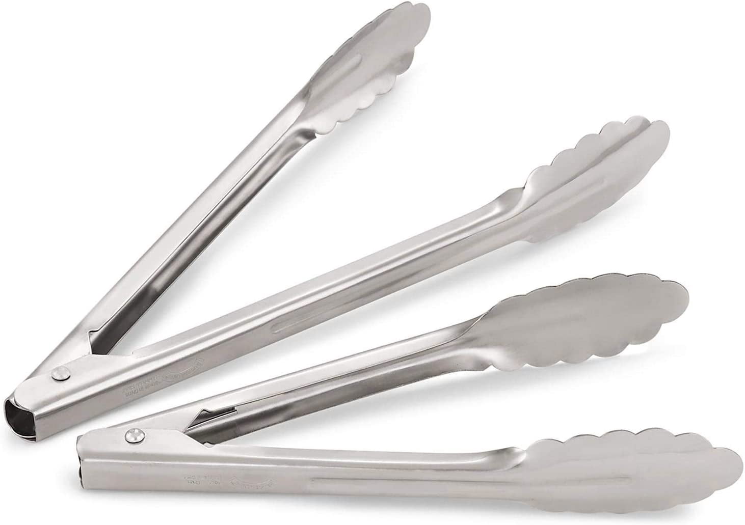 Utility Tongs - 9.5" & 12" Stainless Steel Silver Serving Tongs ...