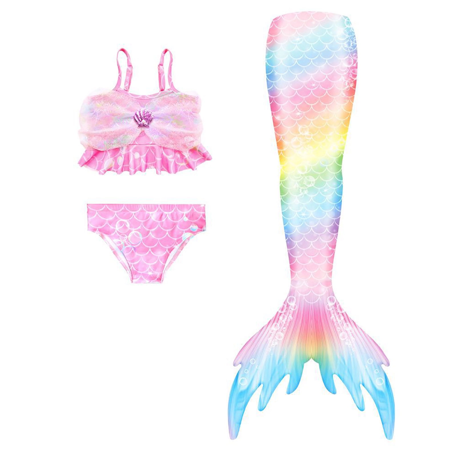 Utlike 3 Pack Girls Swimsuit Rainbow Bathing Suits Bikini Fish Tail Set ...