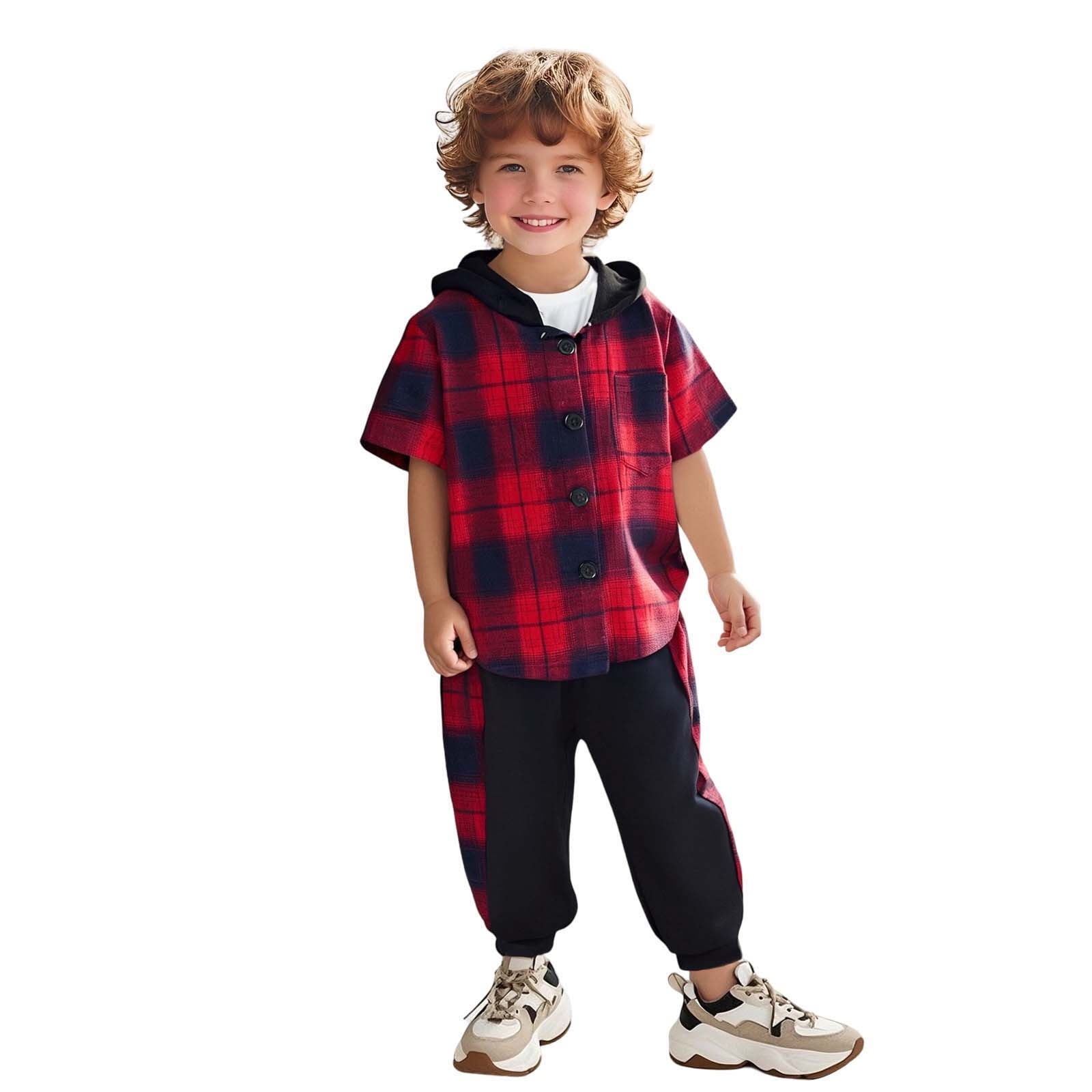 Utlike Boys Clothing Set Toddler Short Sleeve Patchwork Plaid Prints T ...