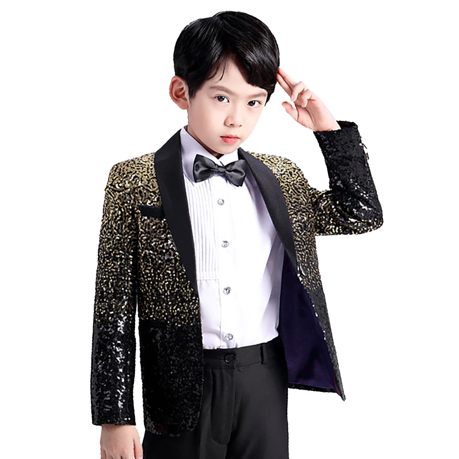 Utlike Boys Jacket Elegant Gradient Sequin Suit With Black Bow Tie ...