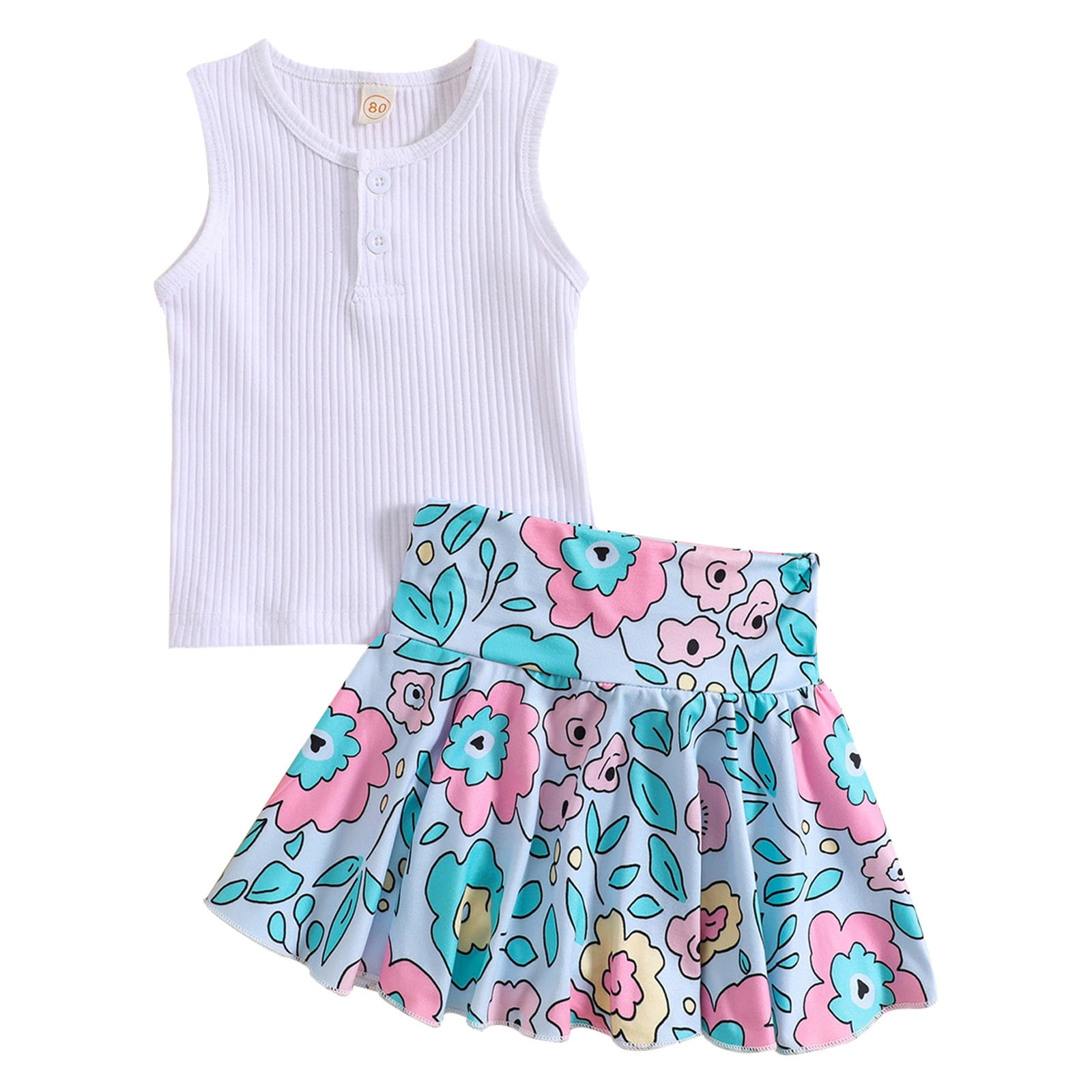 Utlike Girls 2-Piece Outfit Sets Toddler Summer Sleeveless Ribbed Solid ...