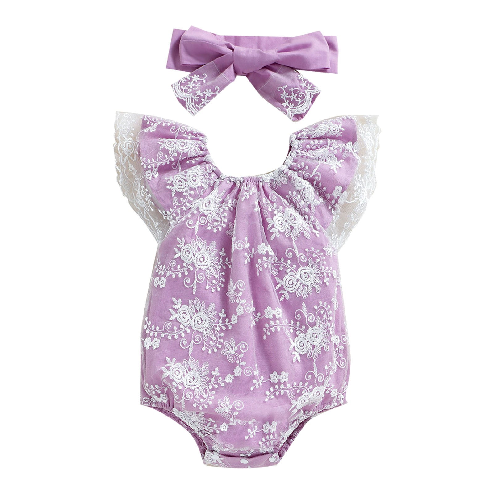 Utlike Girls Bodysuits Romper Two Piece Lace Fly Sleeve Mesh Romper And ...
