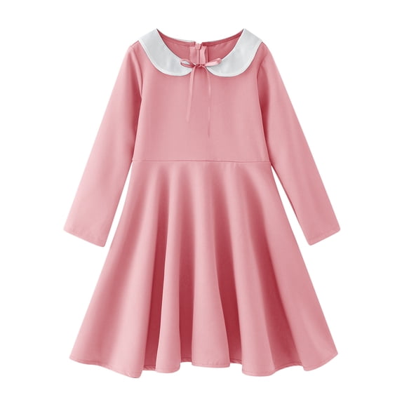 Utlike Girls Dress Solid Color Print Ruffle Long Sleeve Dress Pretty ...