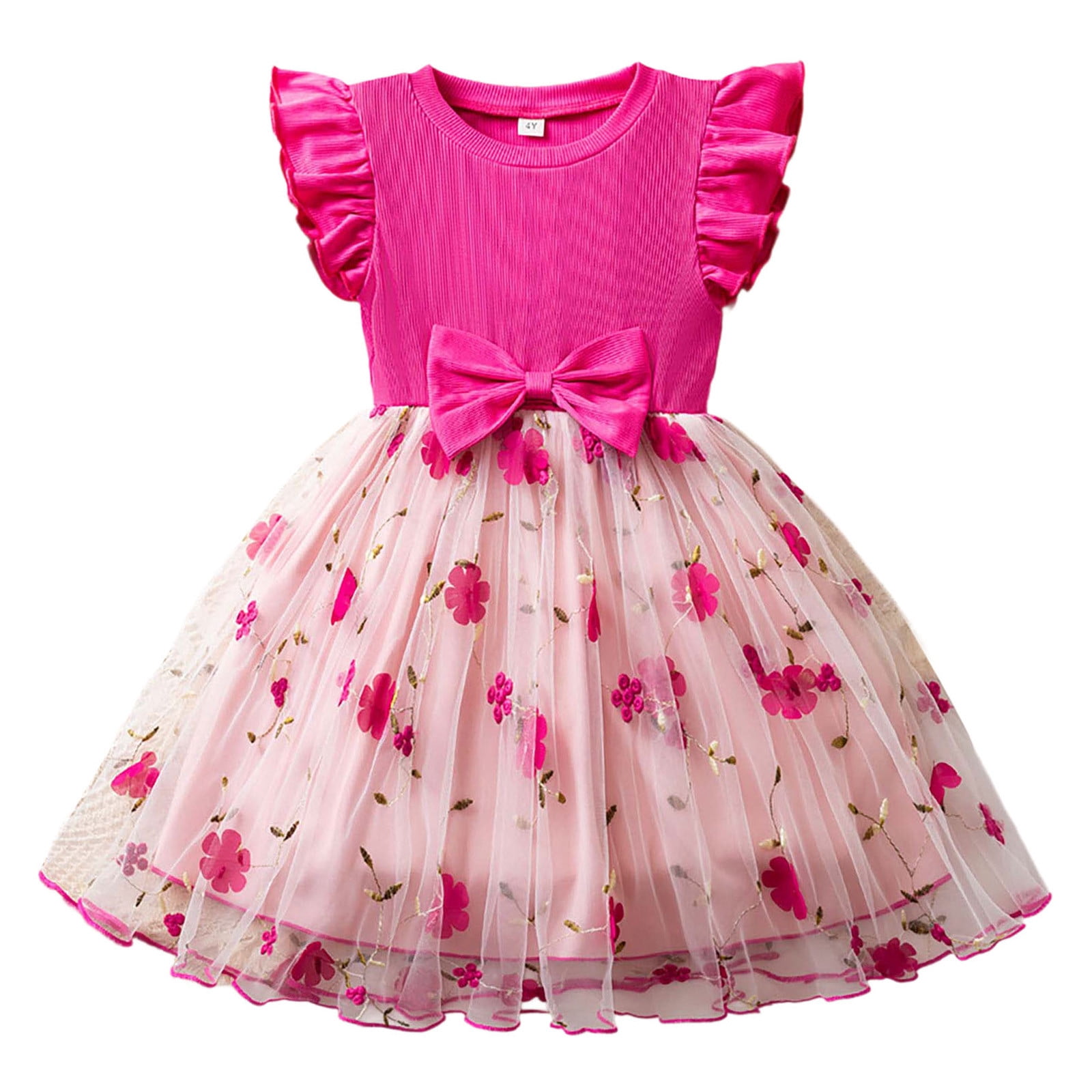 Utlike Girls Dresses Floral Embroidery Dress With Bow Tie Puffed ...