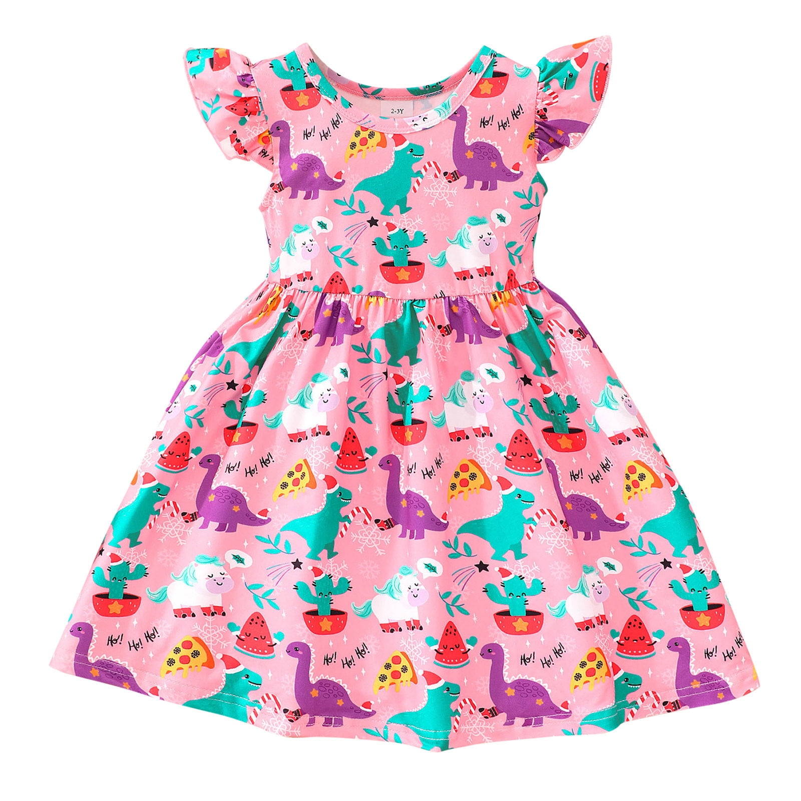 Utlike Girls Dresses Round Neck Butterfly Sleeve Cartoon Dinosaur Print ...