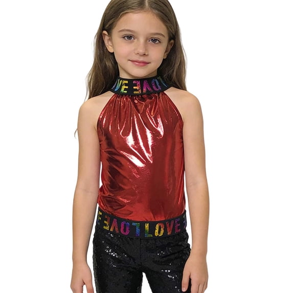 Utlike Girls Long Sleeve Shirts Performance Sequin Glitter Asymmetrical ...