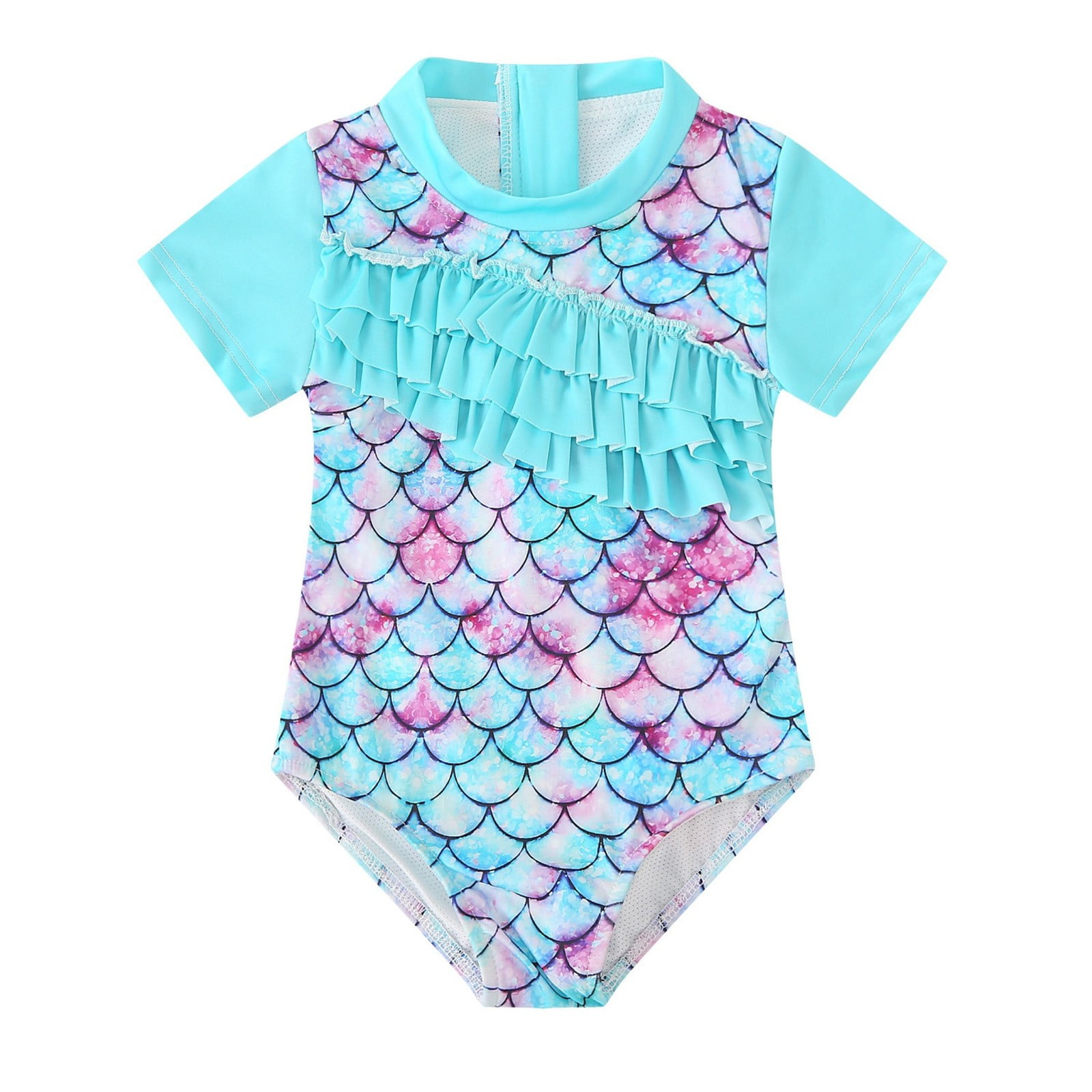 Utlike Girls One-Piece Swimsuit Fish Scale Print Zip Front Swimsuit ...