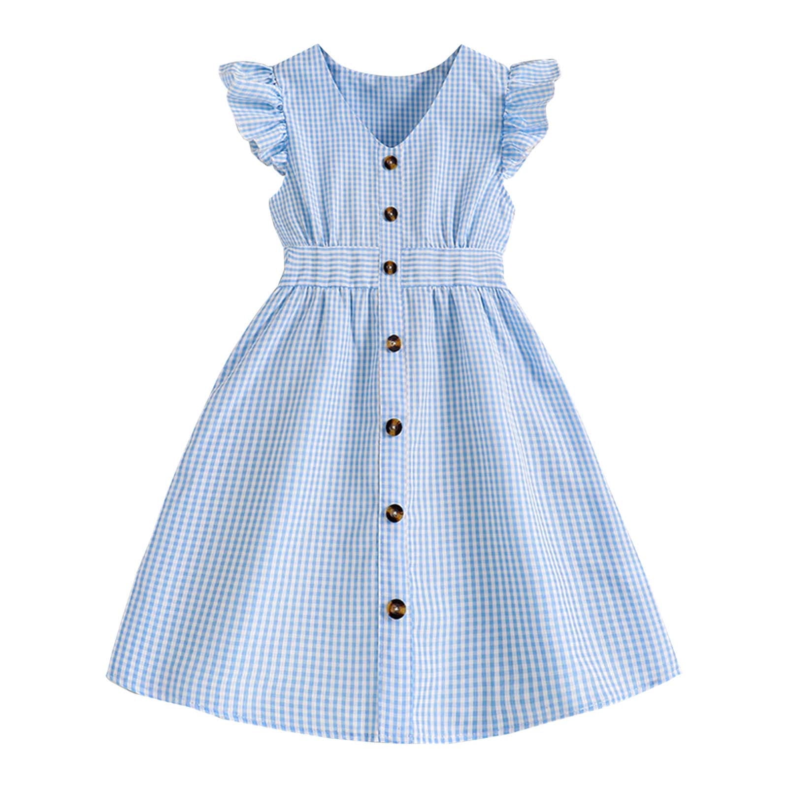 Utlike Girls Summer Dresses Butterfly Sleeves Checkered Button Front ...
