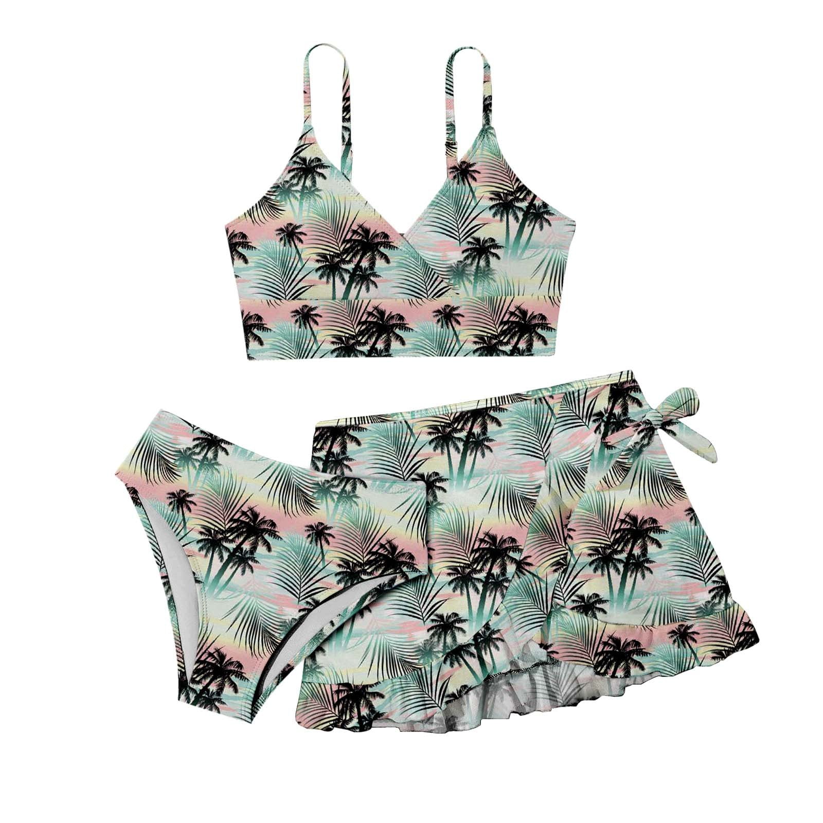 Utlike Girls Swimwear Kids Beach Floral Print 3 Piece Swimsuit Set ...