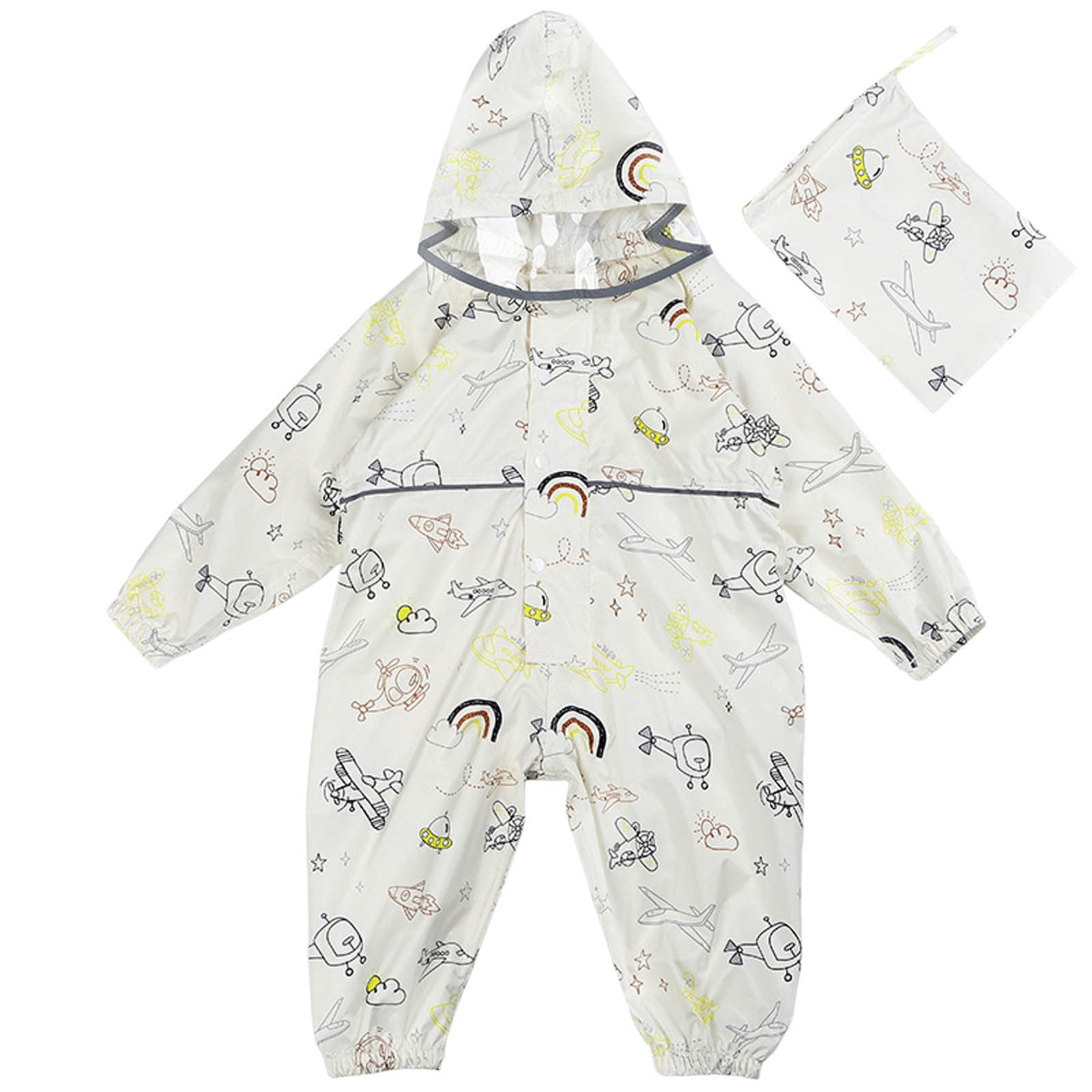 Utlike Kids Rain Jacket One-Piece Raincoat Cartoon Print Lightweight Hooded Raincoat For Boys ...