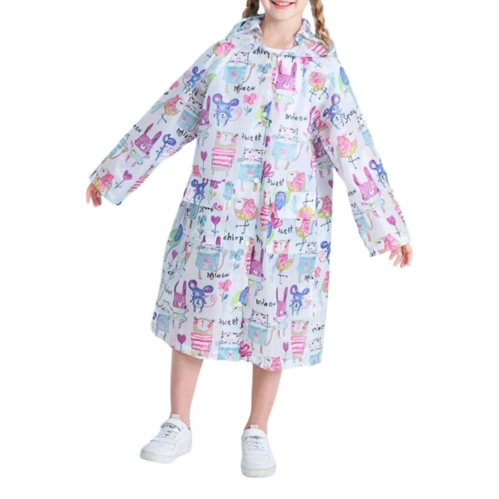 Utlike Kids Rain Poncho Girls Waterproof Raincoat With Hood And Pockets ...