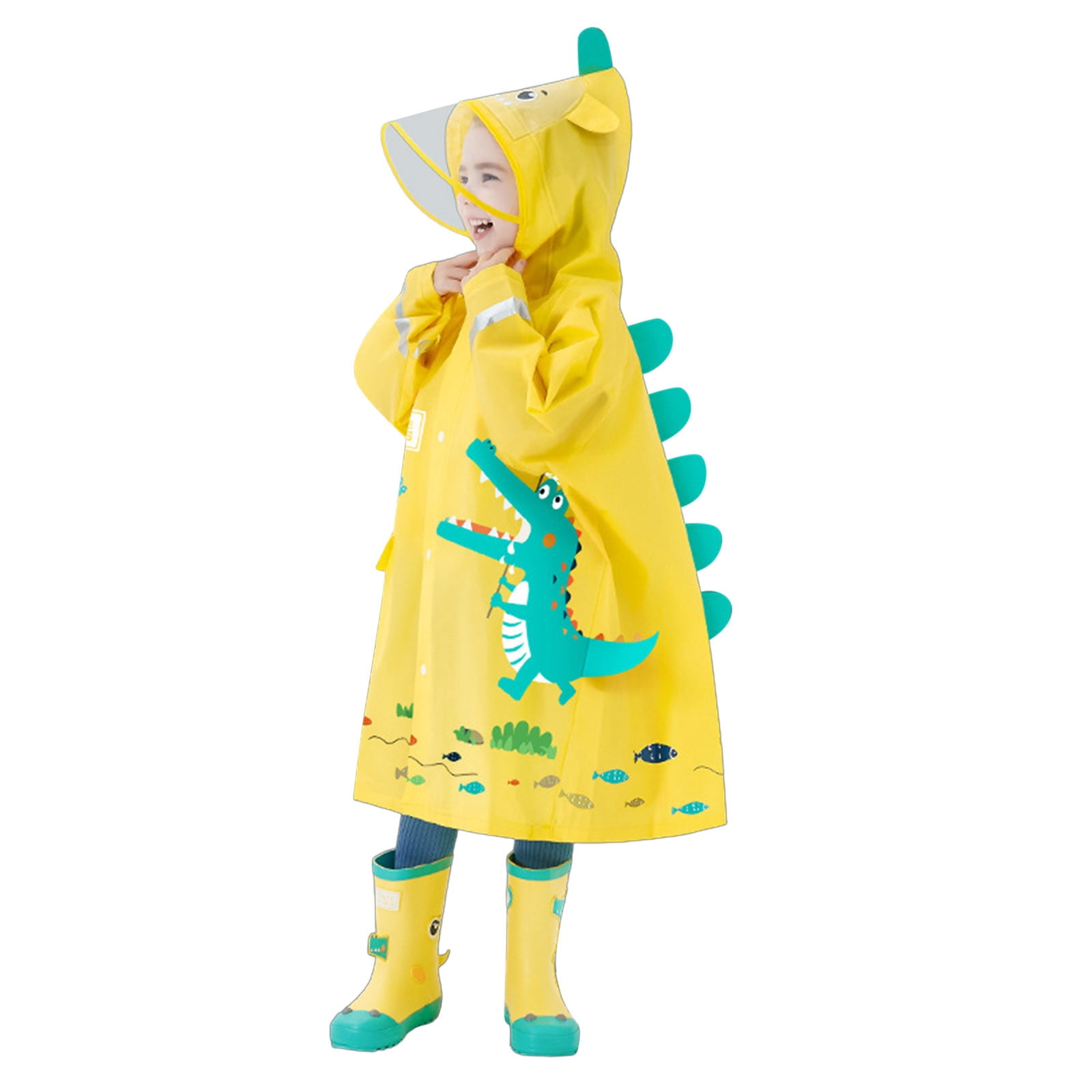 Utlike Kids Rain Poncho Waterproof Raincoat With School Bag And Hood Boys Girls Animal Cartoon ...