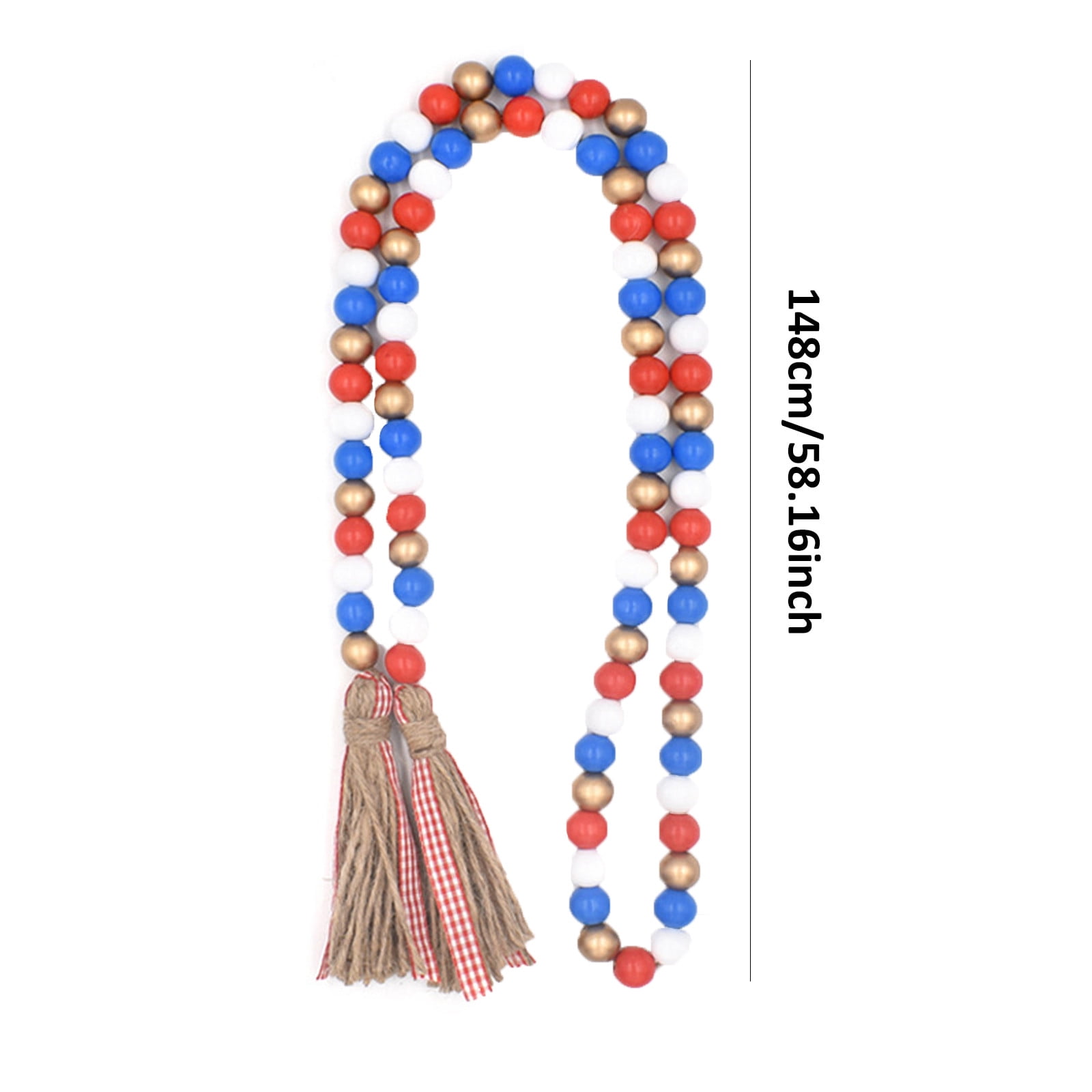 Utoimkio 4th of July Patriotic Wood Bead Garland American Wooden Beads ...