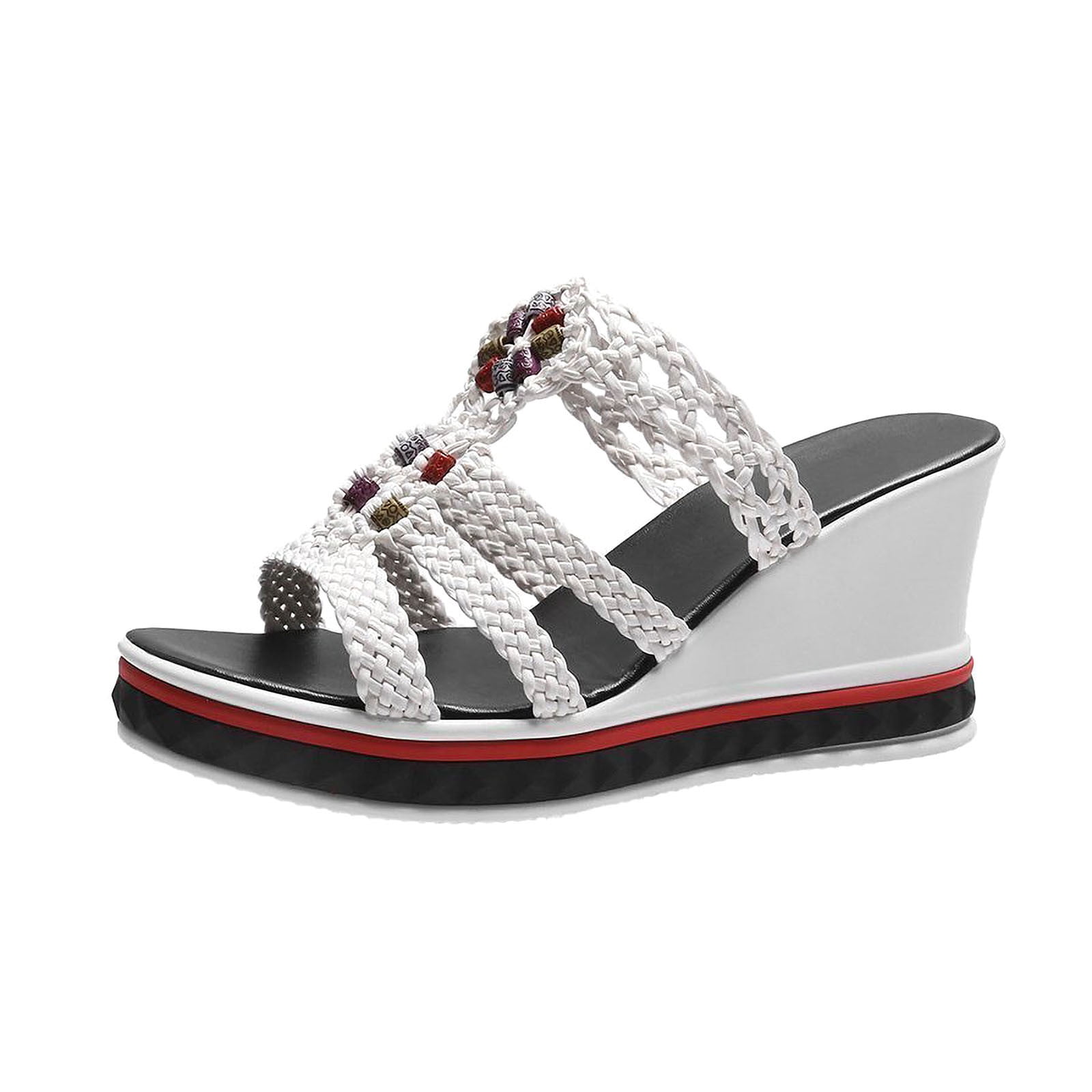 Utoimkio Ankle Straps Sandals for Women Women's Beaded Woven Sponge ...
