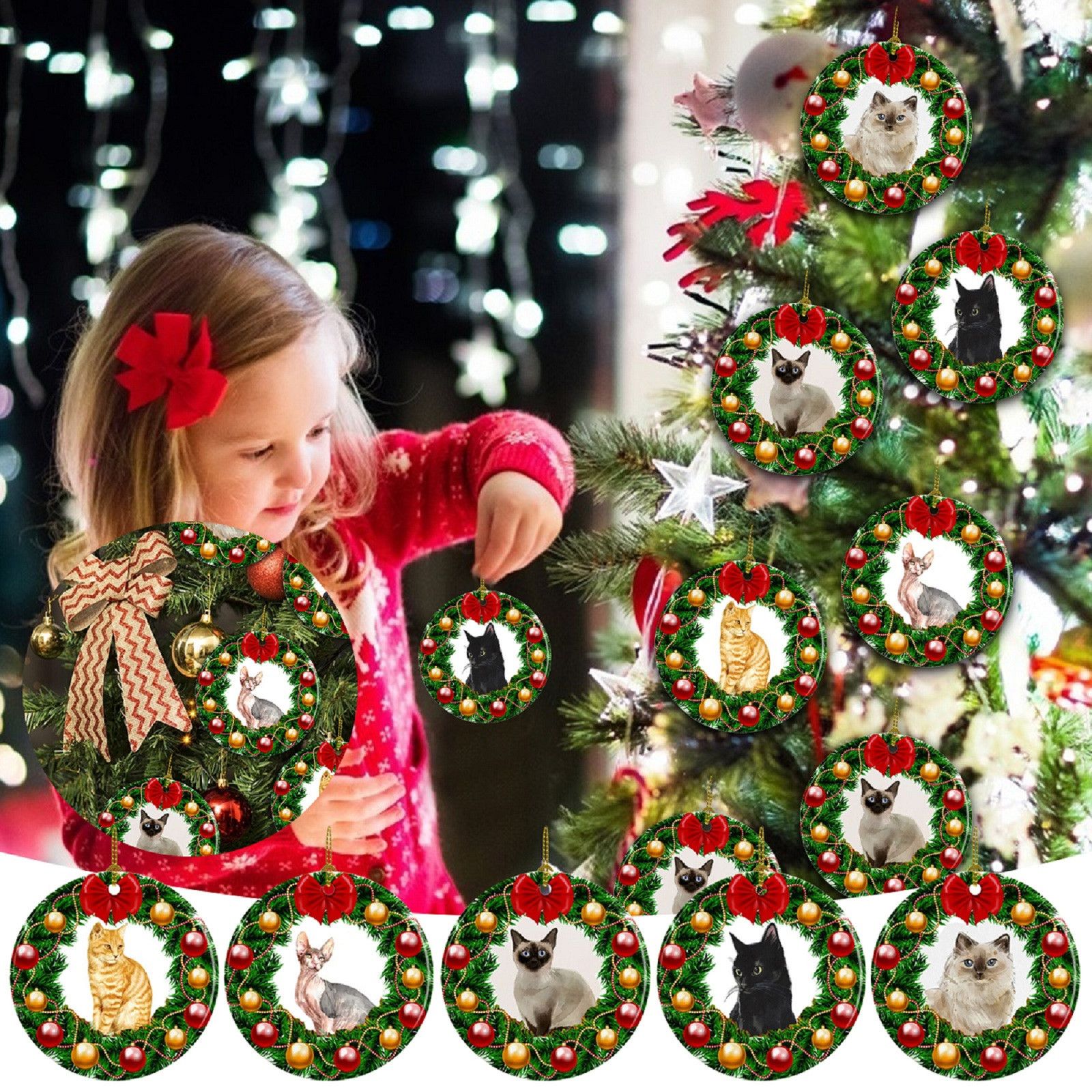 Utoimkio Christmas Cat Pattern Ornaments 2024 Cute Animals Christmas ...
