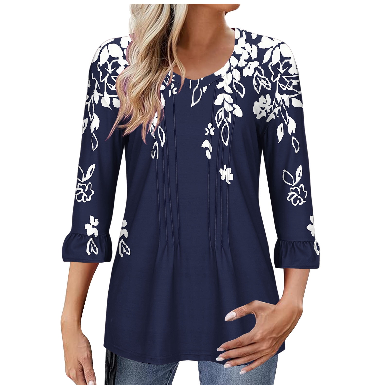 Utoimkio 3/4 Sleeve Blouses for Women Plus Size V Neck Shirts Casual ...