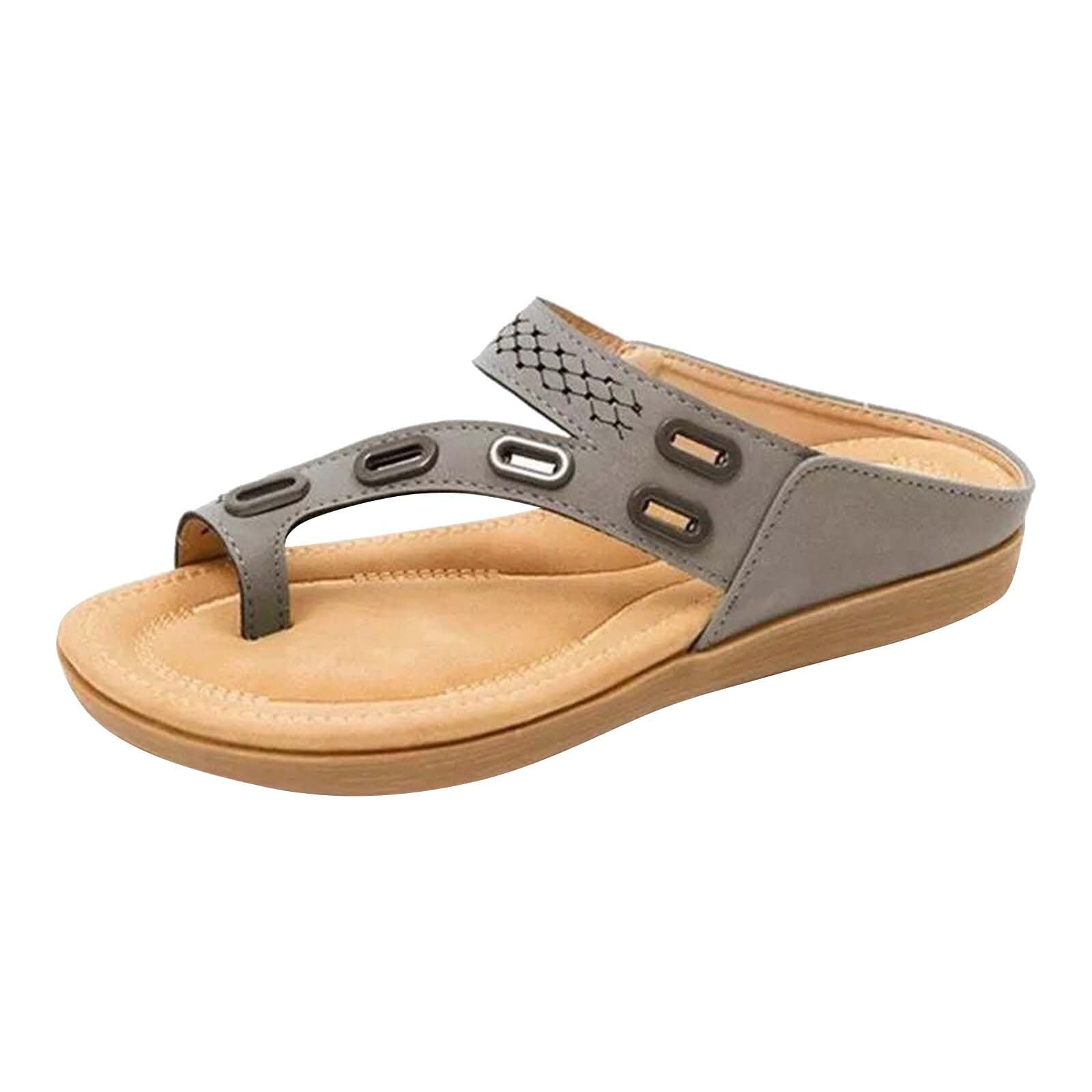Utoimkio Clip Toe Flip Flops Flat Sandals for Women Summer Leather ...